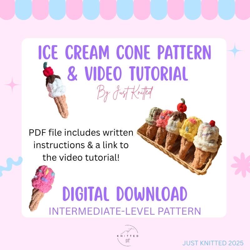 Finger Knit Ice Cream Cone Pattern: PDF Instructions and Video Tutorial ...