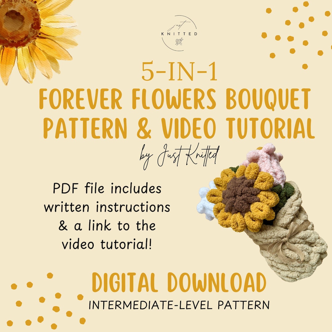 Finger Knit Flower Bouquet Pattern: 5-in-1 DIY PDF Instructions and ...