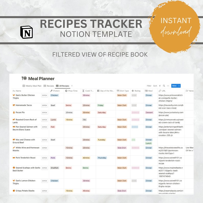 Recipe Tracker Notion Template - Etsy