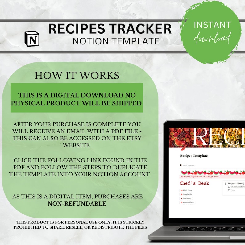 Recipe Tracker Notion Template - Etsy