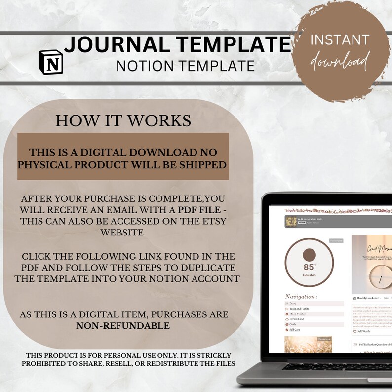 Journal Template- Notion Template - Etsy