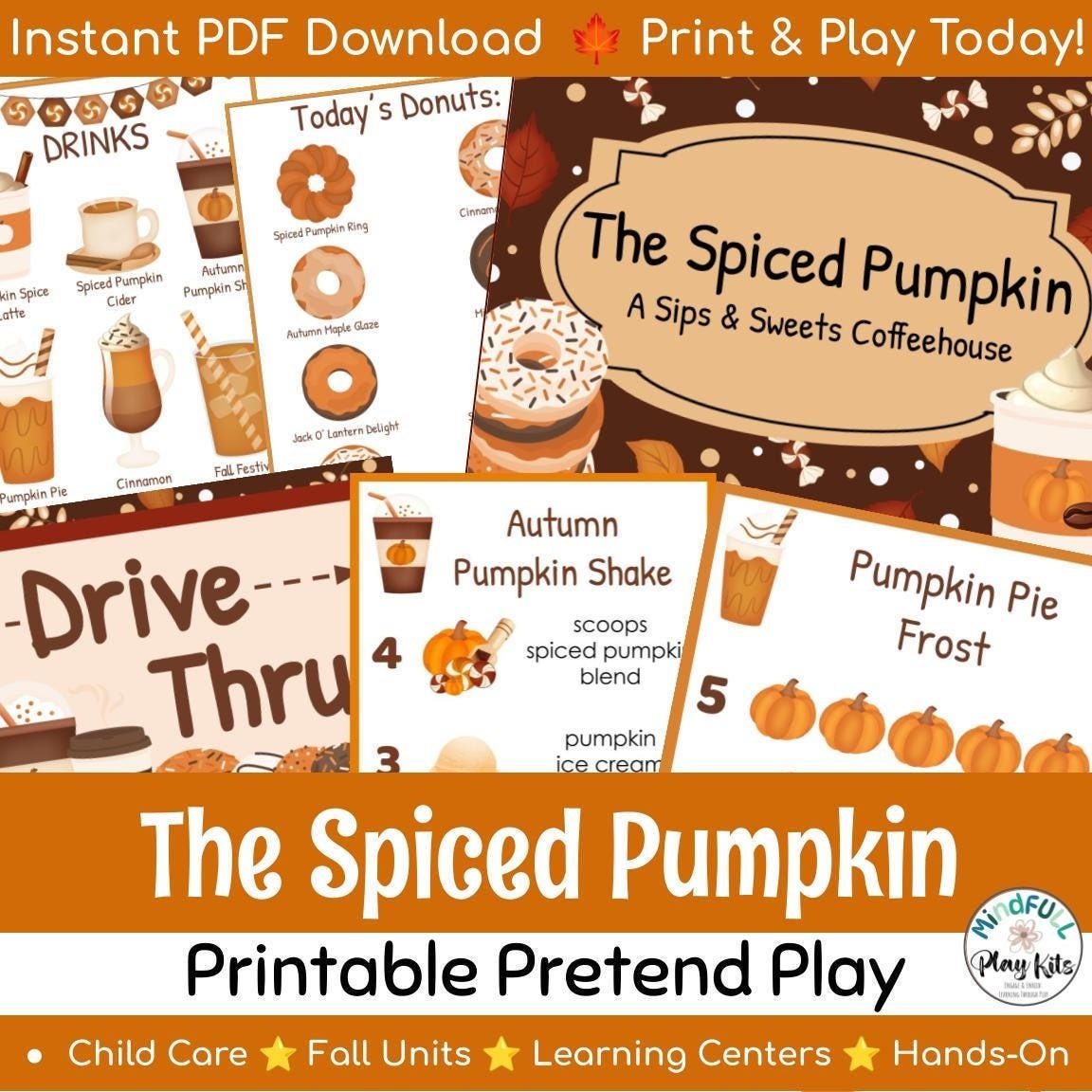Pumpkin Themed Coffee Shop, Printable Play, Kids Cafe Dramatic Play ...