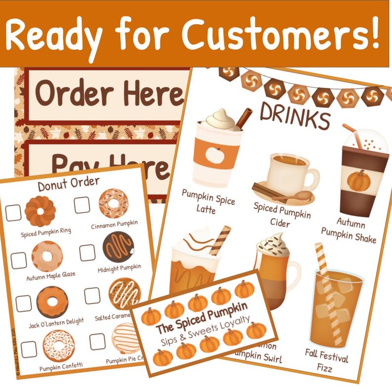 Pumpkin Themed Coffee Shop, Printable Play, Kids Cafe Dramatic Play ...