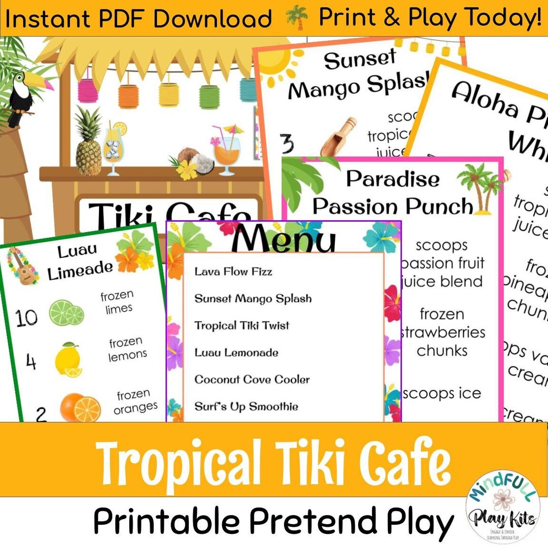 Tiki Cafe | Hawaii | Beach Unit | Print & Play | Preschool Pretend Play ...