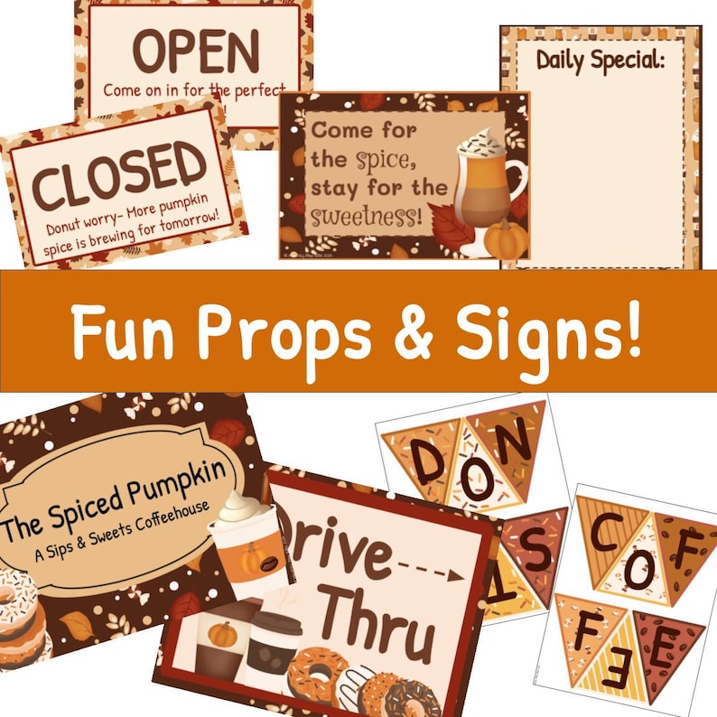 Pumpkin Themed Coffee Shop, Printable Play, Kids Cafe Dramatic Play ...