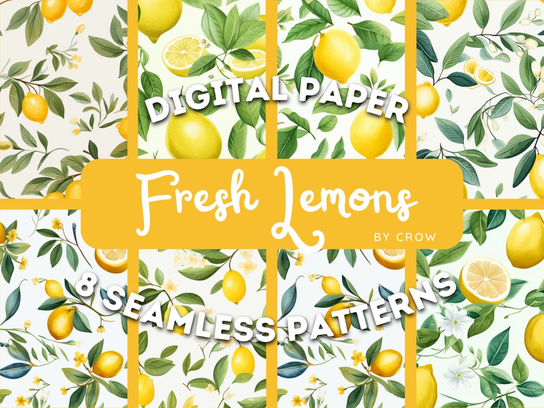 Fresh Lemons Citrus Fruit Digital Paper Pack | Seamless Patterns ...