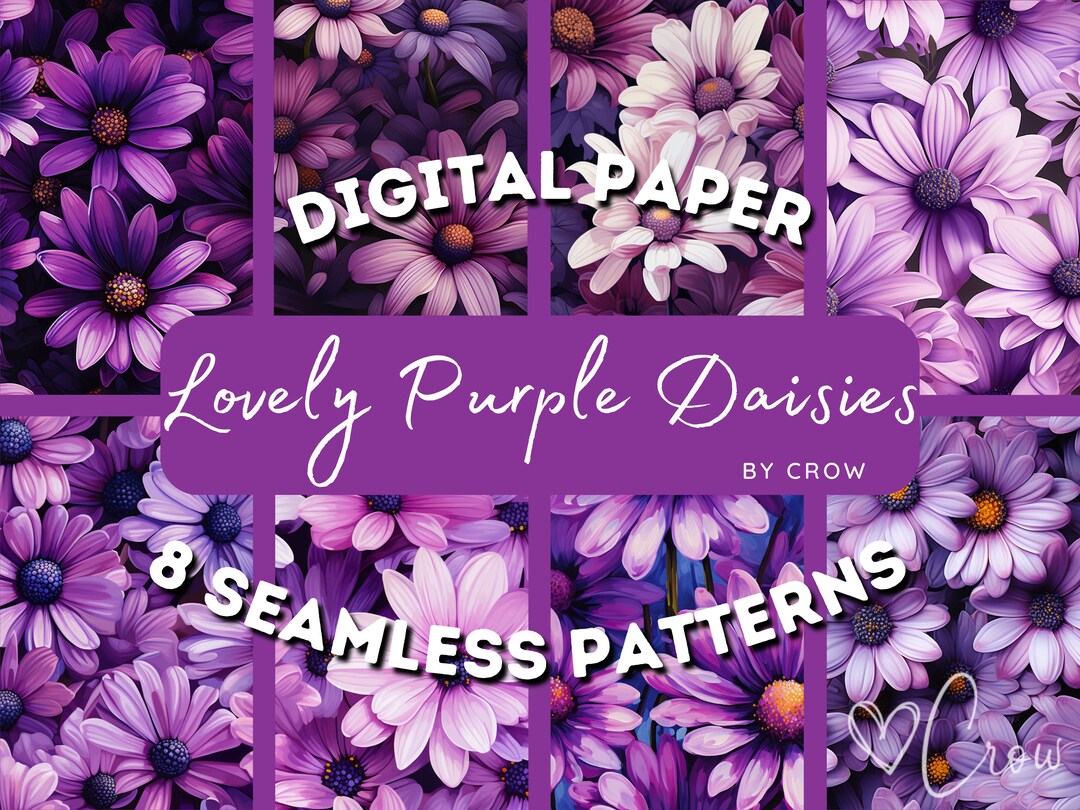Lovely Purple Daisies Digital Paper Pack | Seamless Patterns ...