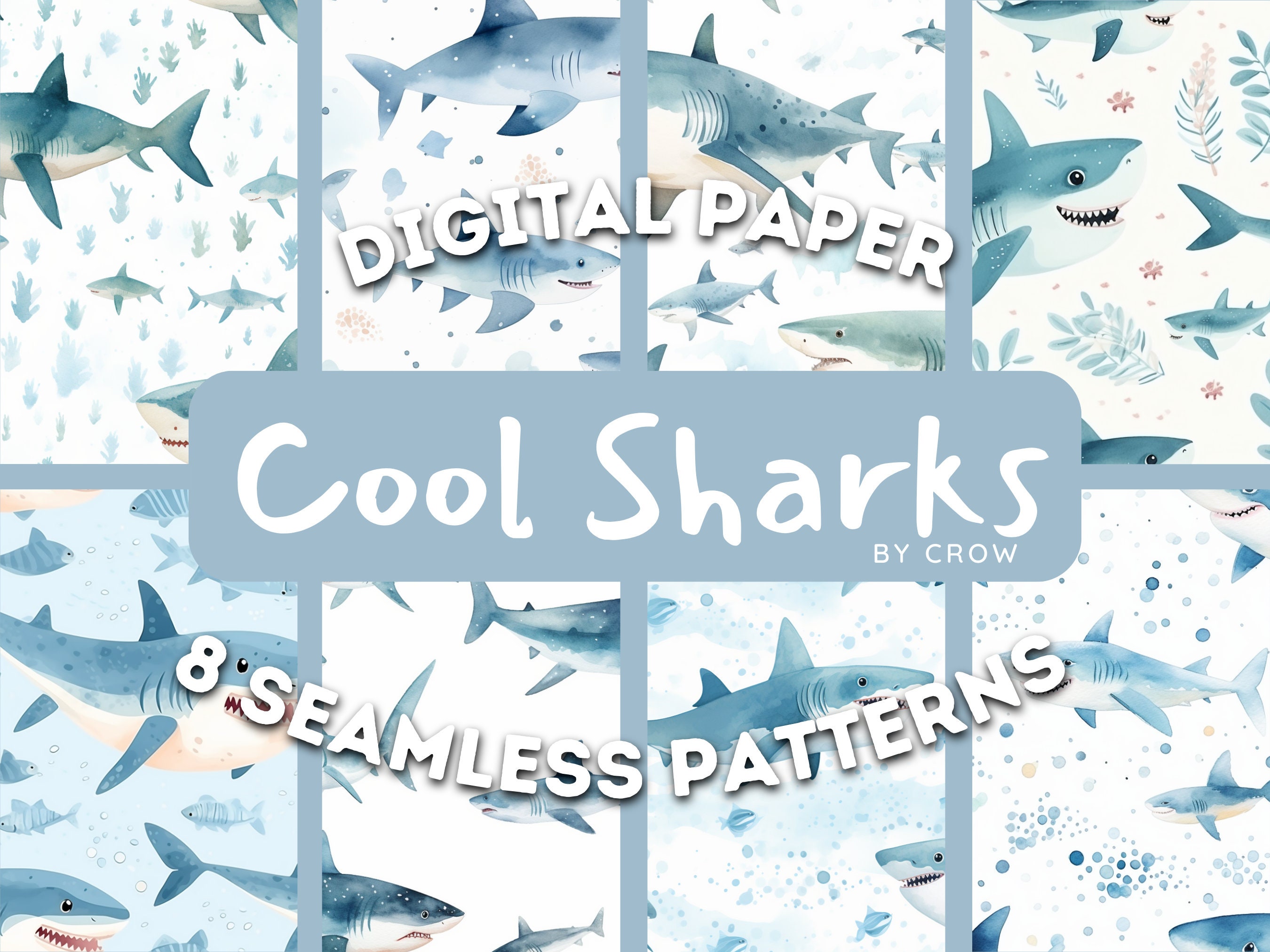 Cool Sharks Digital Paper Pack | Seamless Patterns | Commercial Use ...