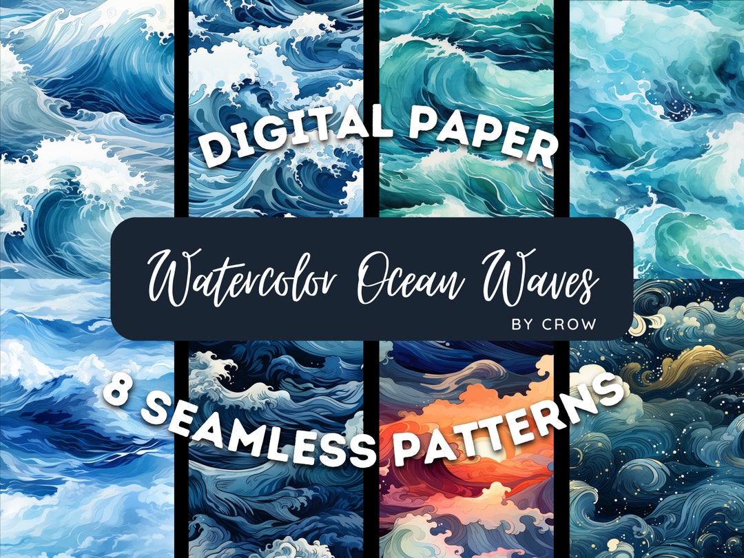 Watercolor Ocean Waves Digital Paper Pack, Seamless Patterns With Beach ...
