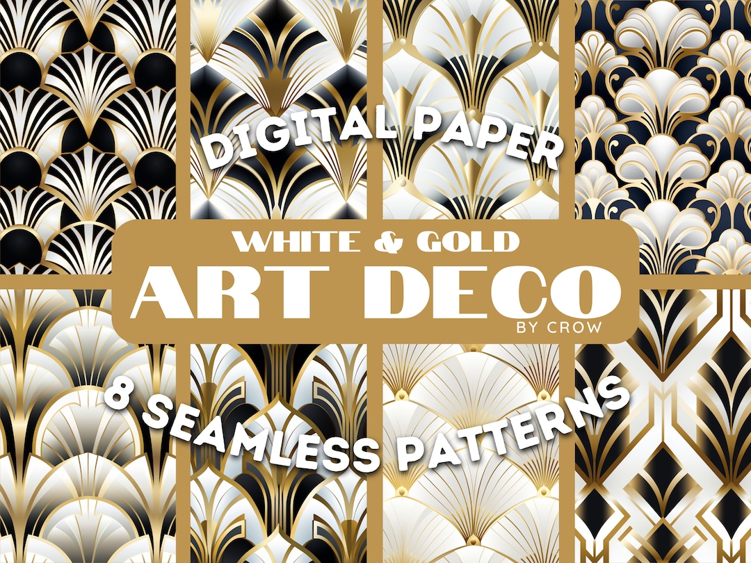Ivory White and Gold Art Deco Digital Paper Pack | Seamless Patterns ...