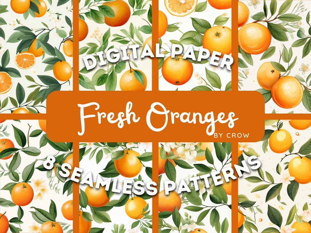 Fresh Oranges Tangerines Fruit Digital Paper Pack | Seamless Patterns ...