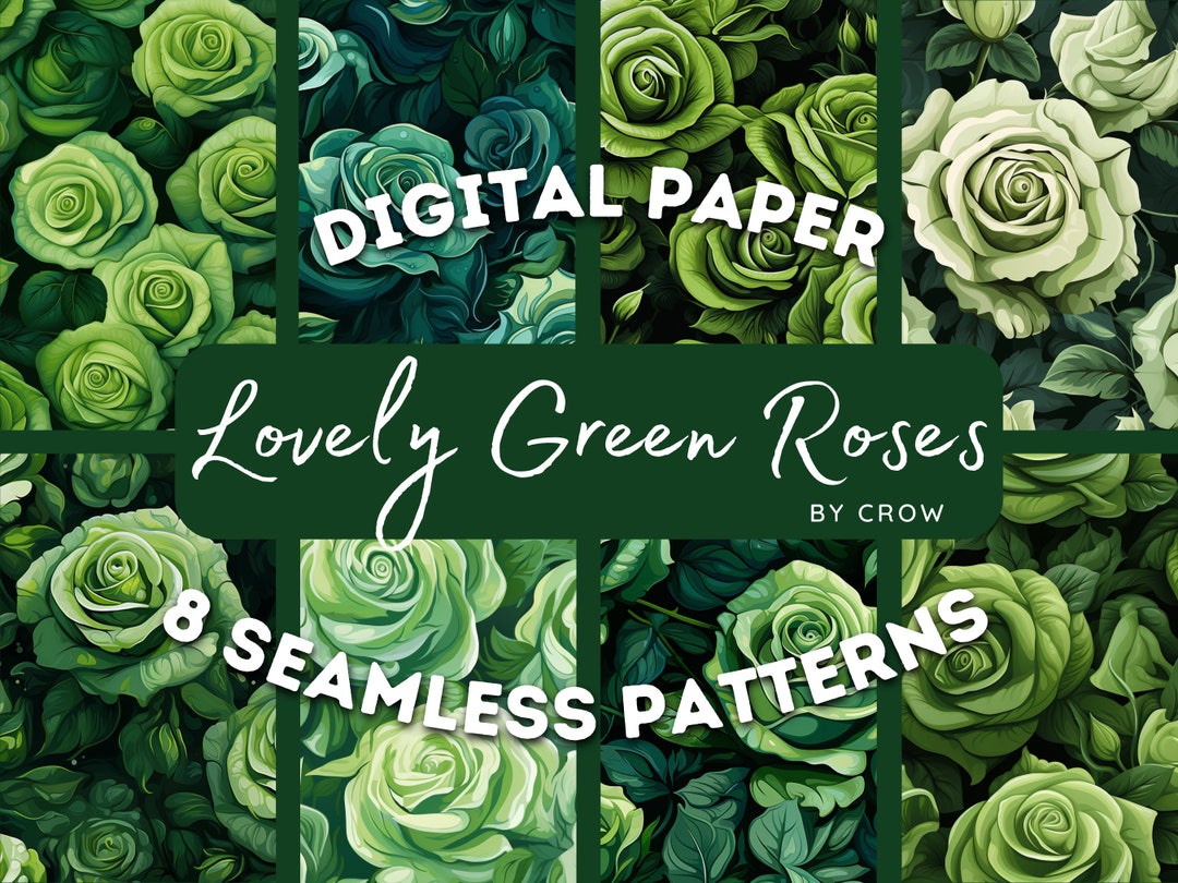 Lovely Green Roses Digital Paper Pack | Seamless Patterns | Commercial ...