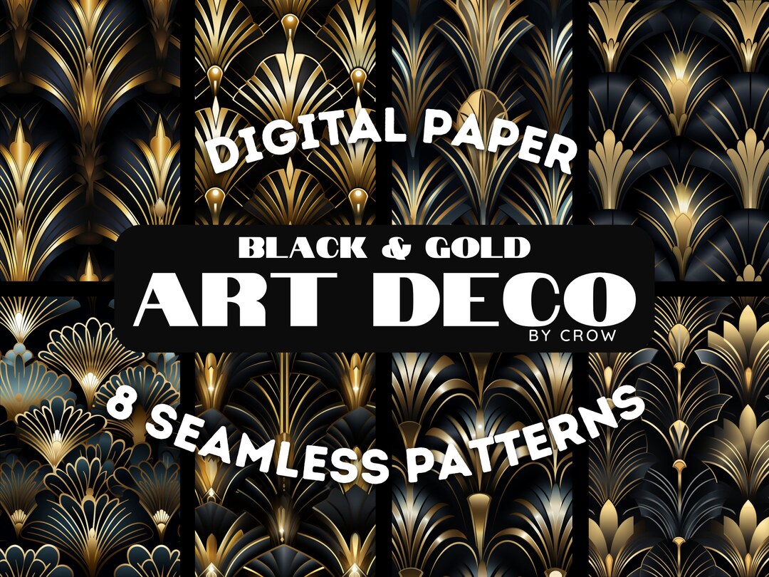 Void Black and Gold Art Deco Digital Paper Pack | Seamless Patterns ...