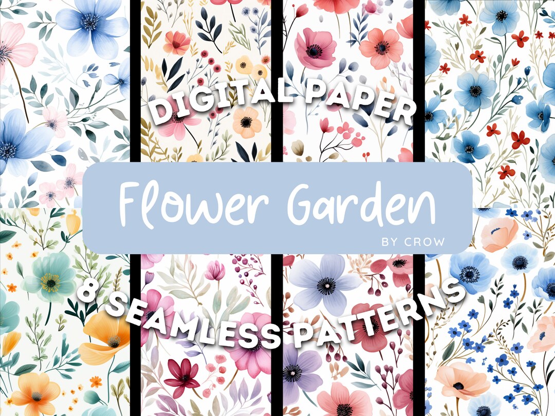 Flower Garden Digital Paper Pack, Seamless Patterns With Nature Walks ...