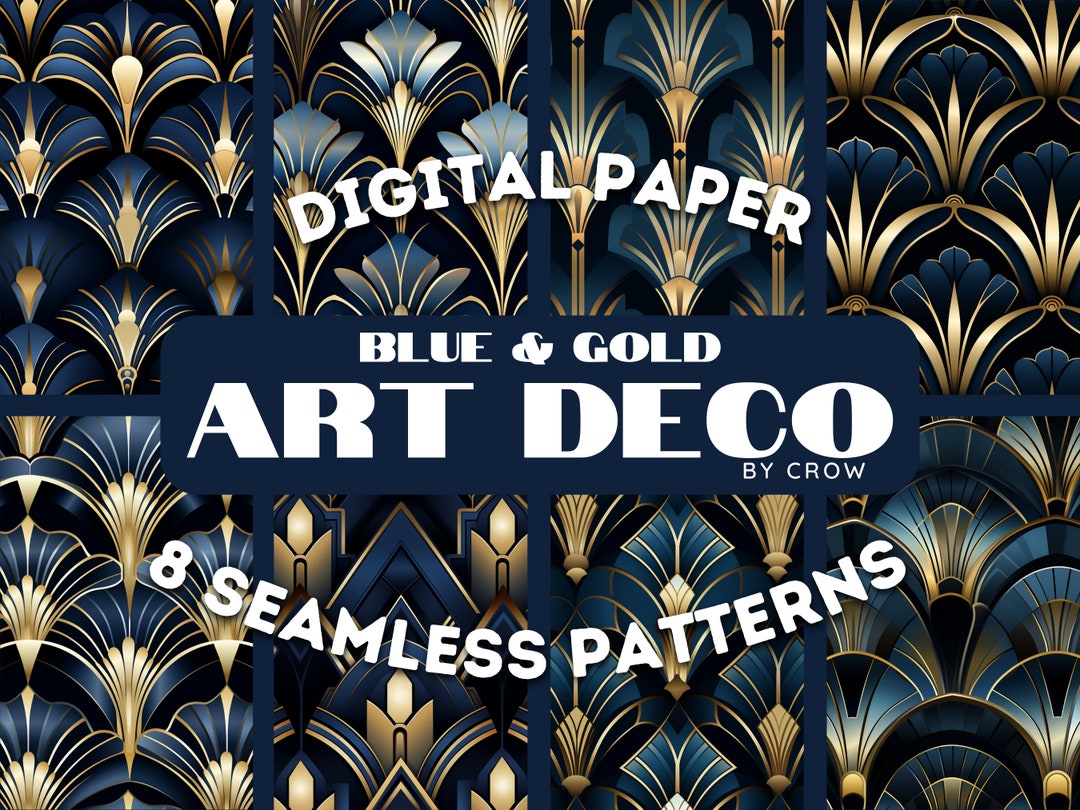 Navy Blue and Gold Art Deco Digital Paper Pack | Seamless Patterns ...