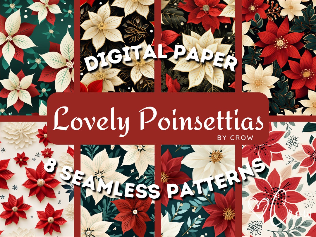 Lovely Poinsettias Holiday Digital Paper Pack | Seamless Patterns ...