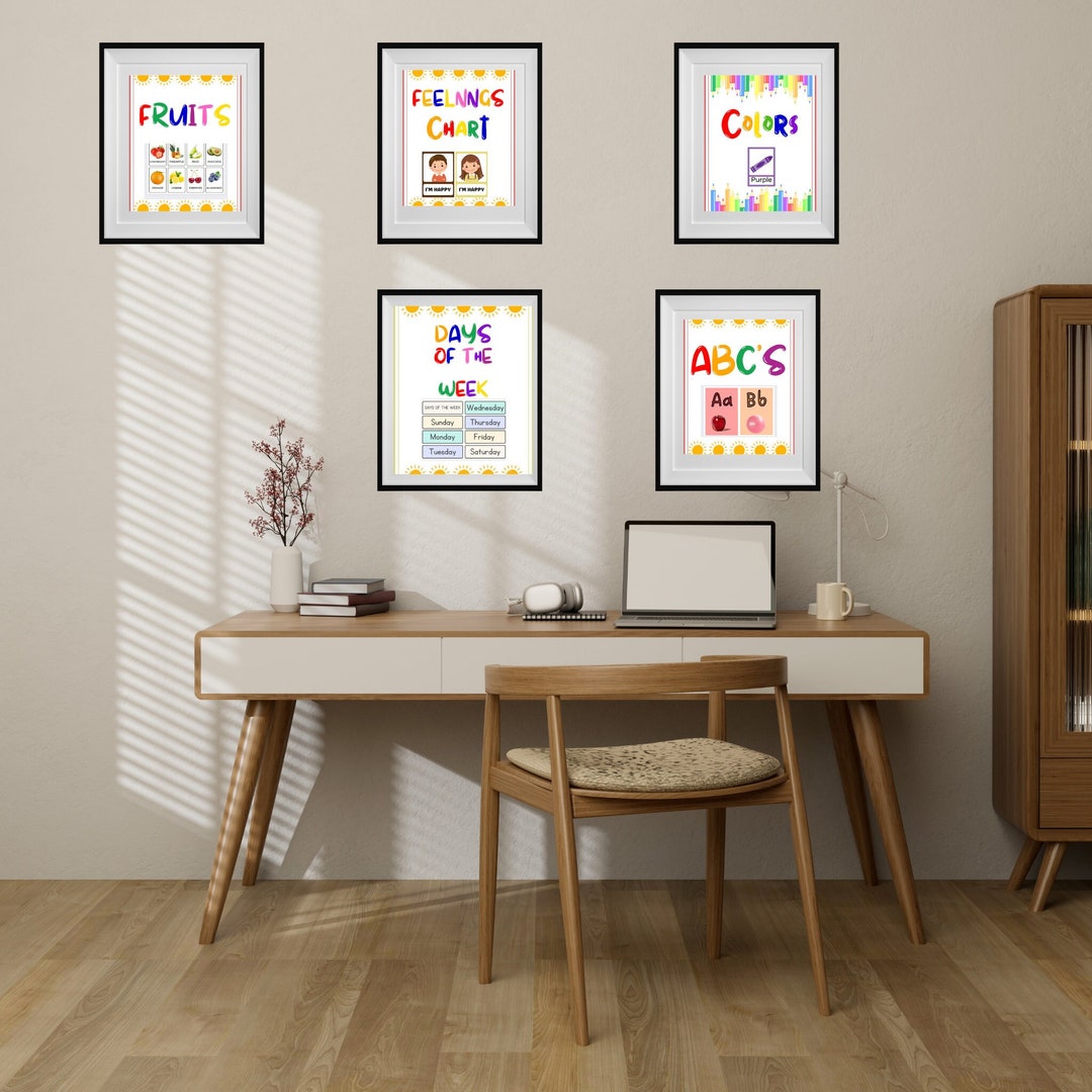 Set of 5 Educational Posters ABC Alphabet Flash Cards, Feelings Cards ...