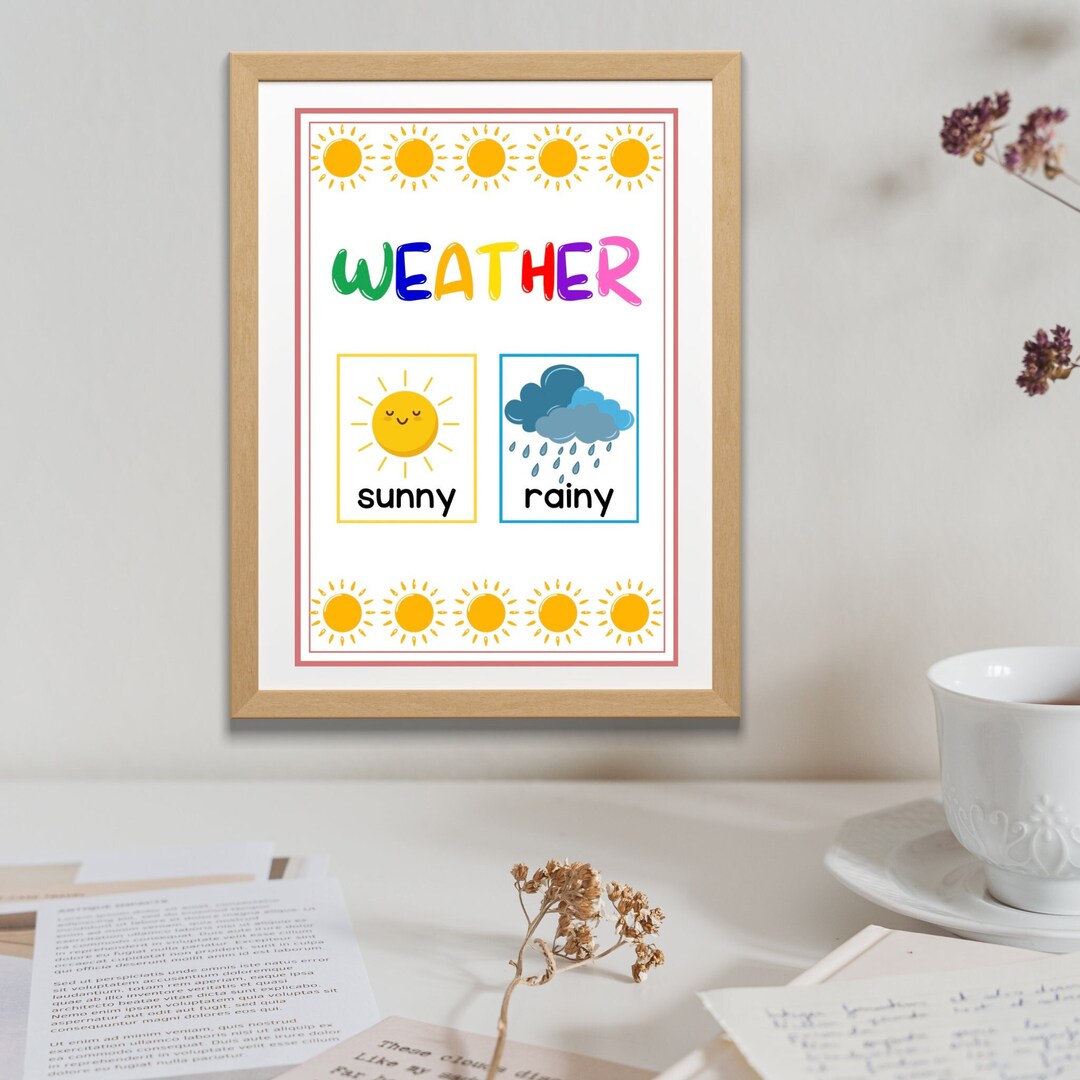 6 Weather Cards: Preschool Learning, Rainbow Educational Printables ...