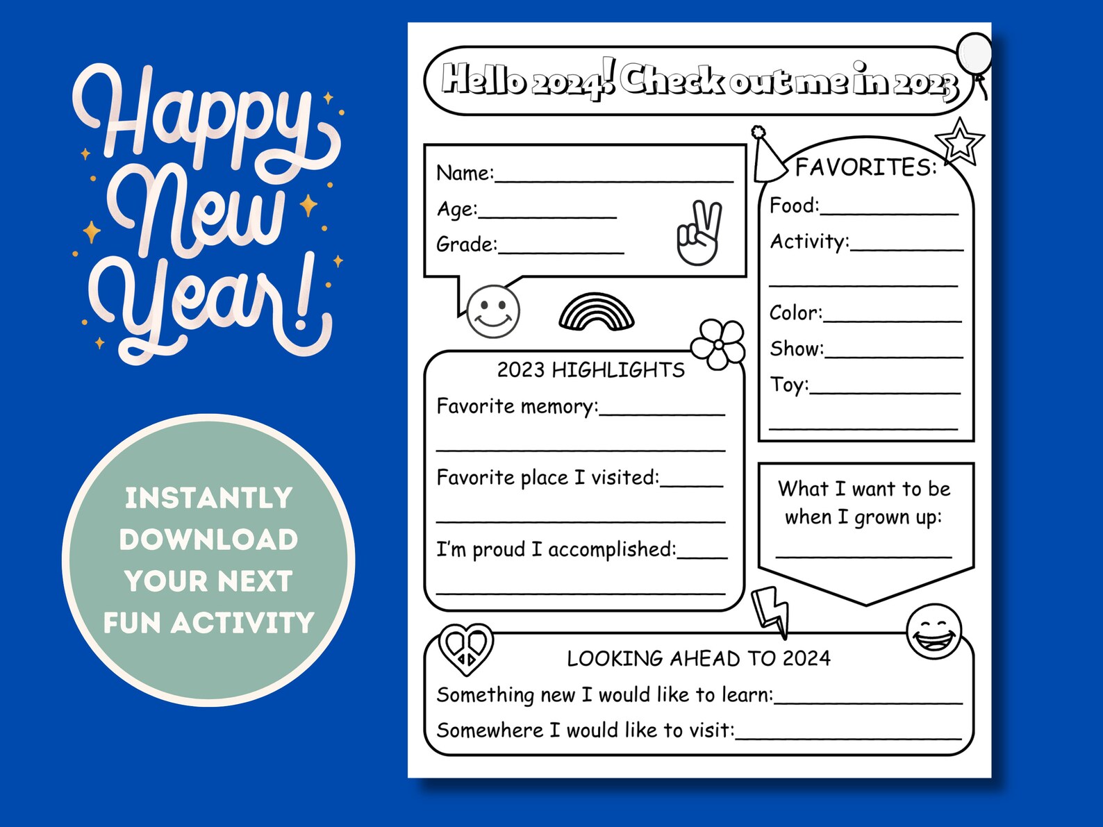 New Year Printable for Kids NYE Toddler New Years Kids Activity Pages ...