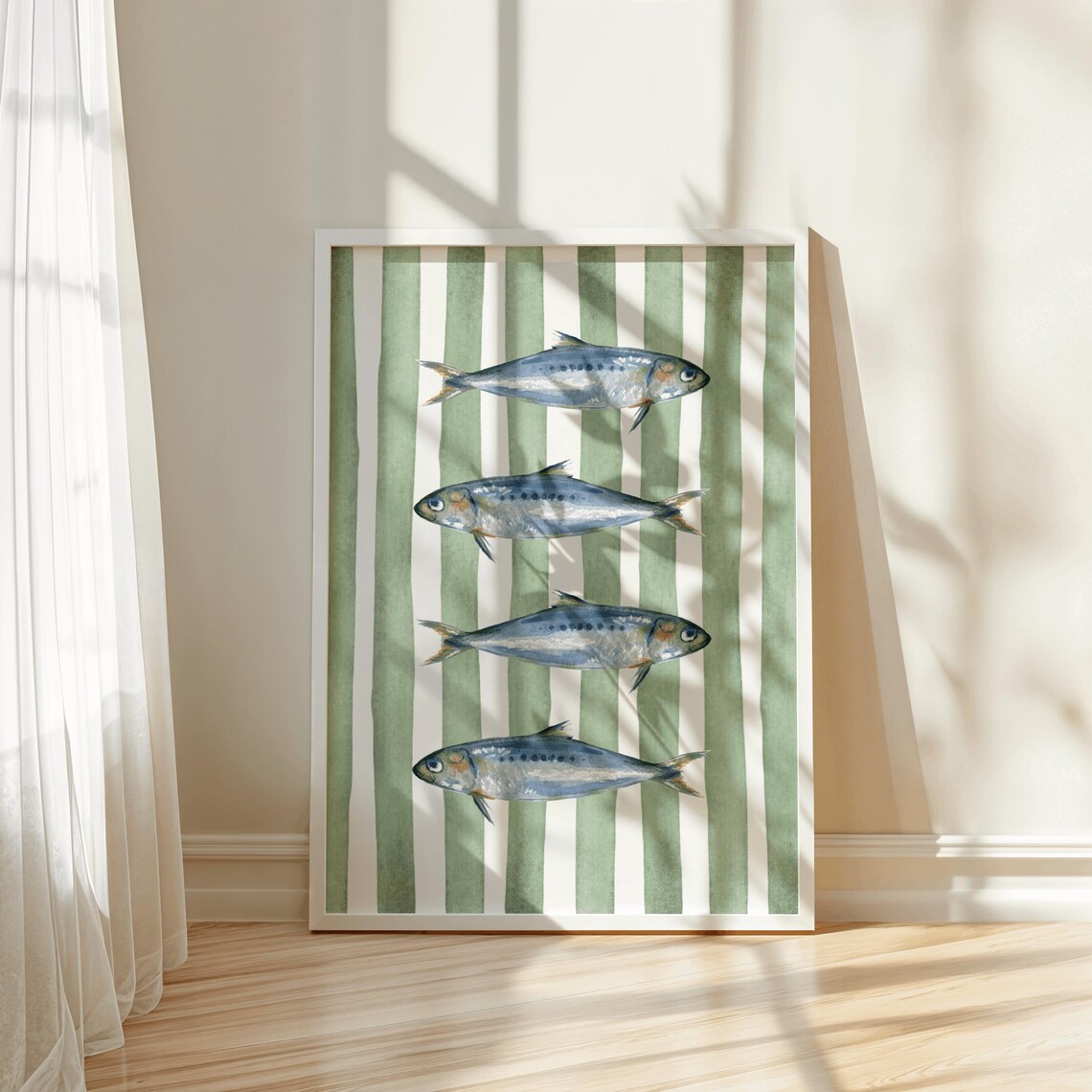 Sardine Print Vintage Stripe Watercolor Art Italian Cuisine Sardines ...