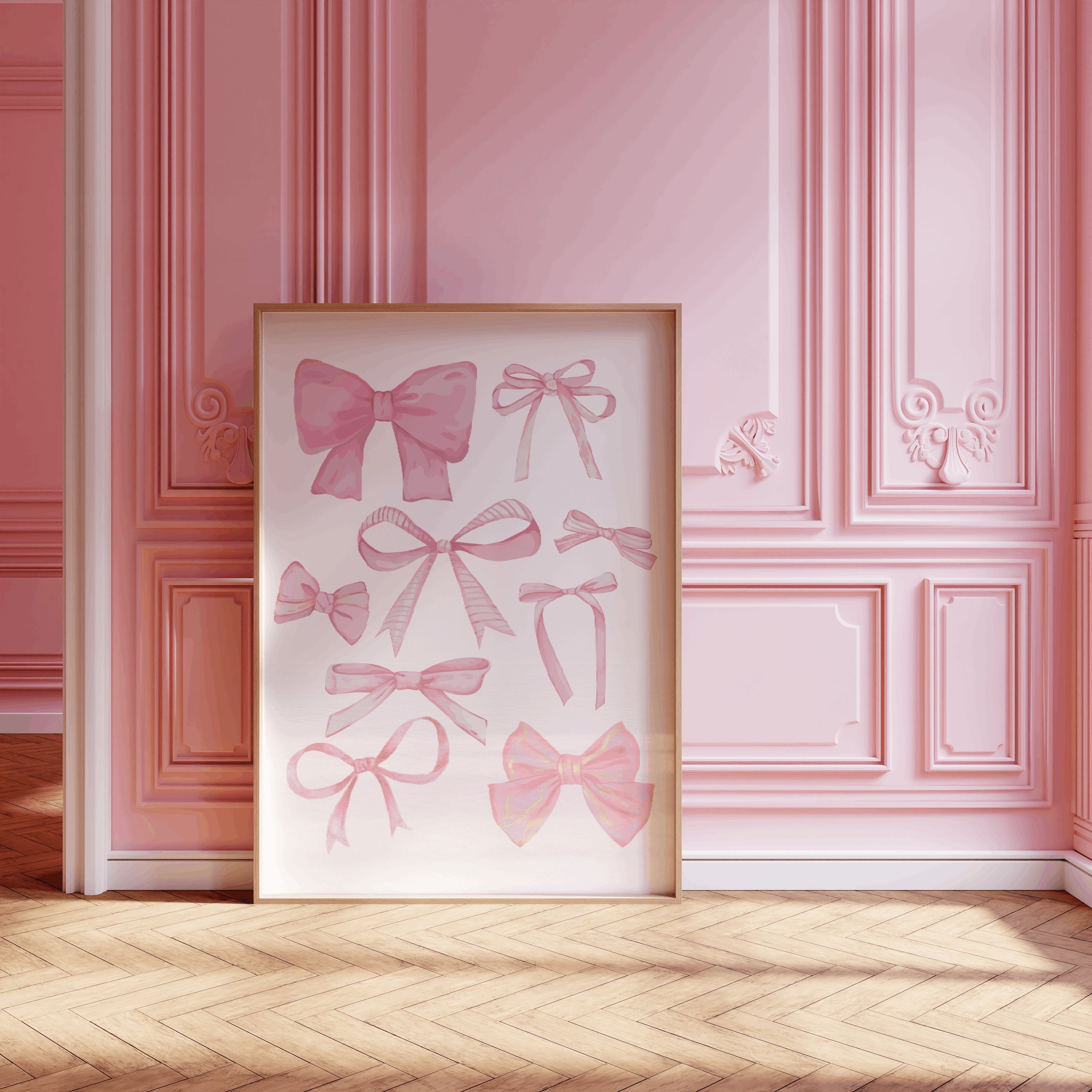 Pink Coquette Ribbon Bow Print, Digital Collage Prints, Balletcore ...
