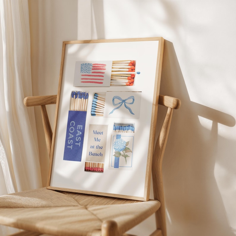 Coastal Matchbox Print Blue Bow East Coast Hydrangea Dorm Room Decor ...