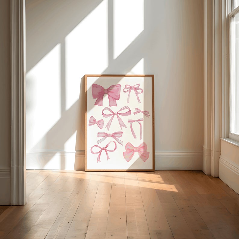 Pink Coquette Ribbon Bow Print, Digital Collage Prints, Balletcore ...