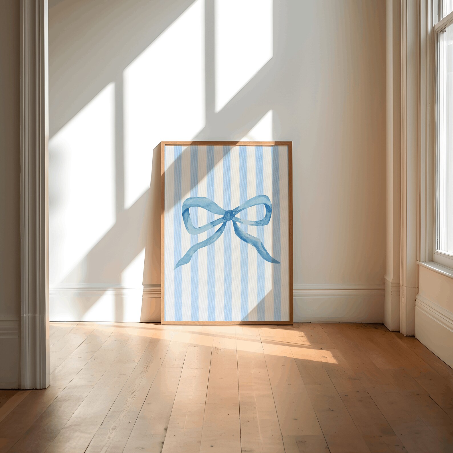 Blue Bow Print Vintage Beachy Ribbon Stripe Line Art Dorm Room Decor ...