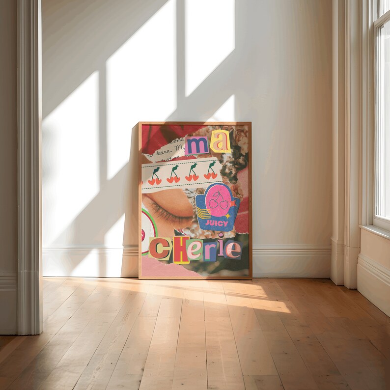 Coquette Ma Cherie Print, Digital Collage, Cherry Prints, Coquette ...