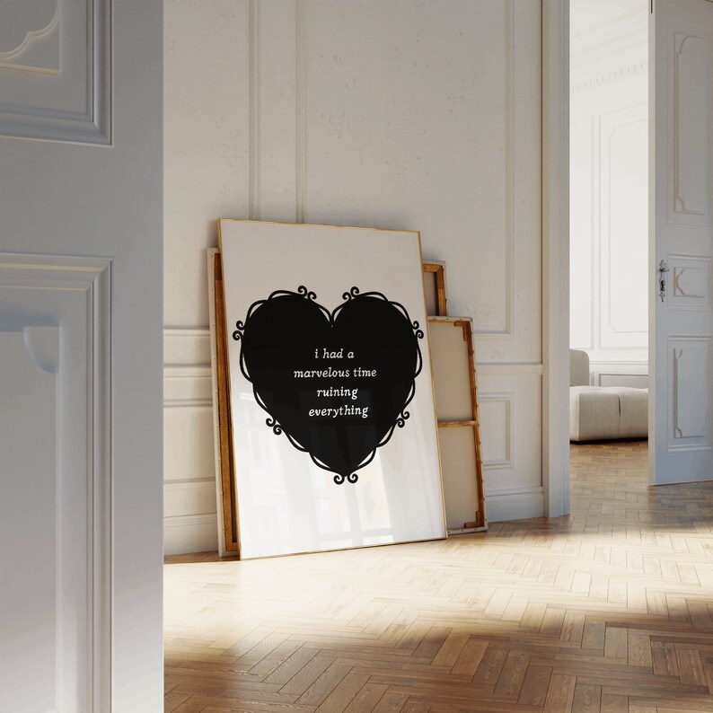 Black Dark Coquette Trendy Quote Heart Bow Digital Print Balletcore ...