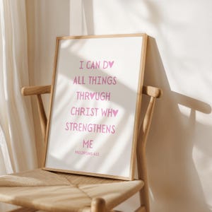 Philippians 4:13 Coquette Pink Scripture Bible Quote Line Art Dorm Room ...