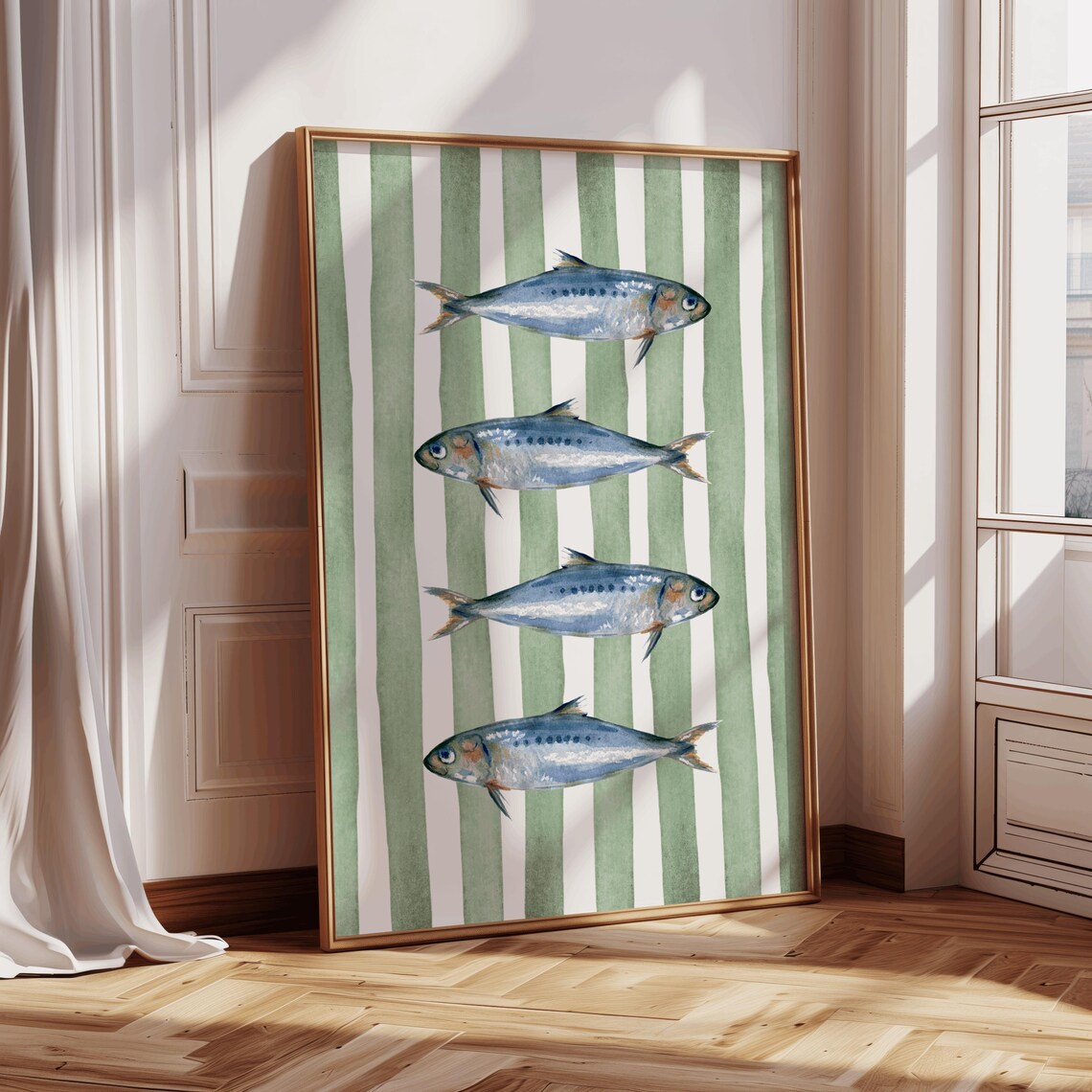 Sardine Print Vintage Stripe Watercolor Art Italian Cuisine Sardines ...