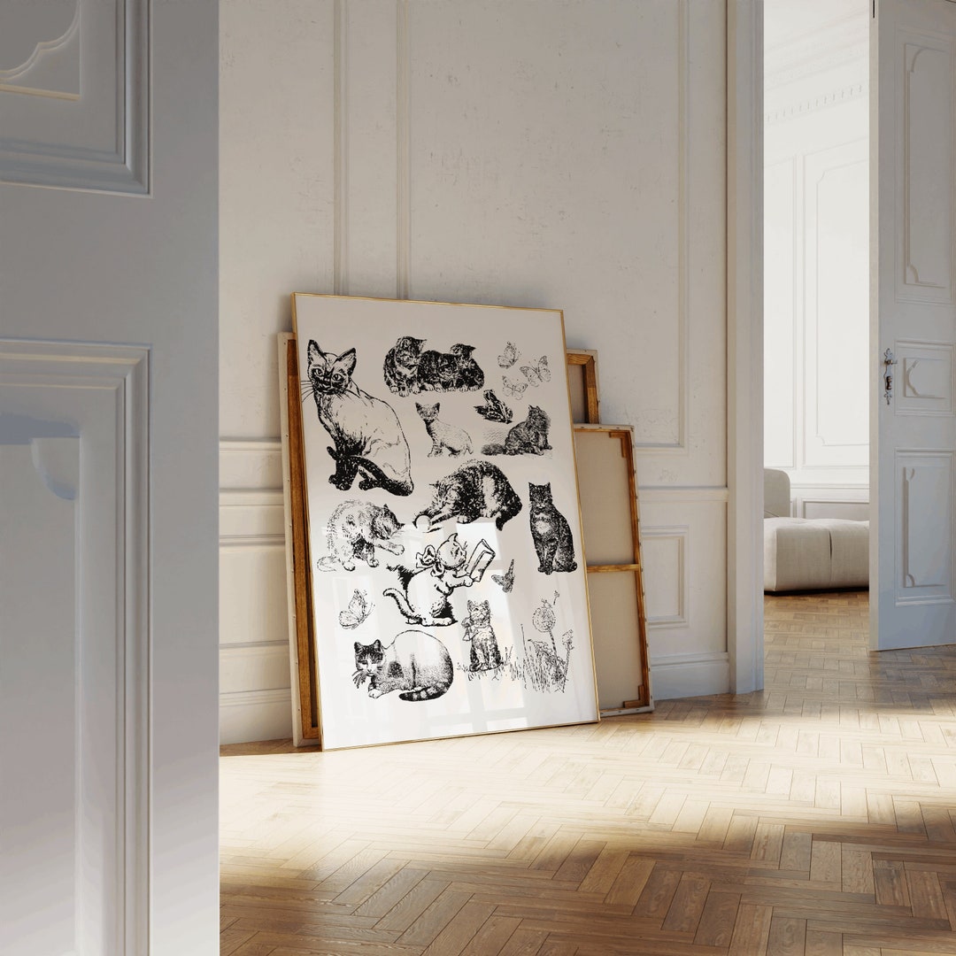 Black Coquette Kitten Bow Print, Digital Cats Prints, Balletcore ...