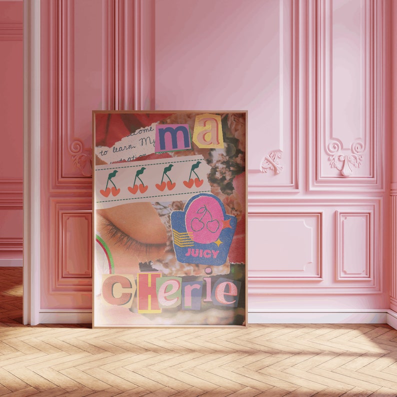 Coquette Ma Cherie Print, Digital Collage, Cherry Prints, Coquette ...