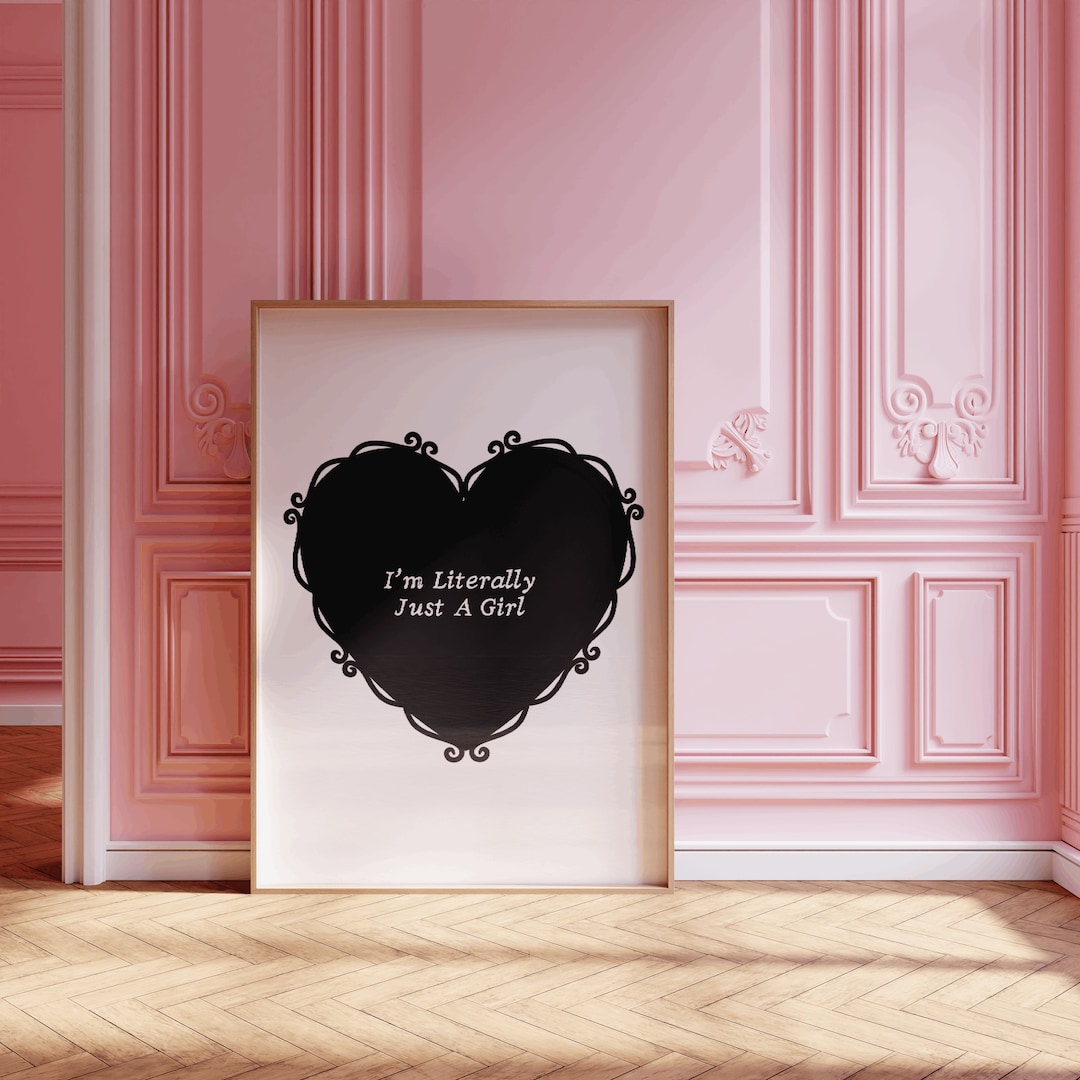 Black Coquette I'm Literally Just a Girl Heart Bow Digital Print ...