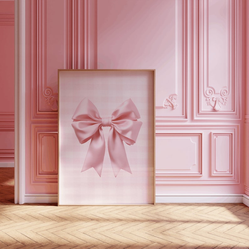 Pink Gingham Coquette Bow Ribbon Picnic Print Digital Prints Balletcore ...
