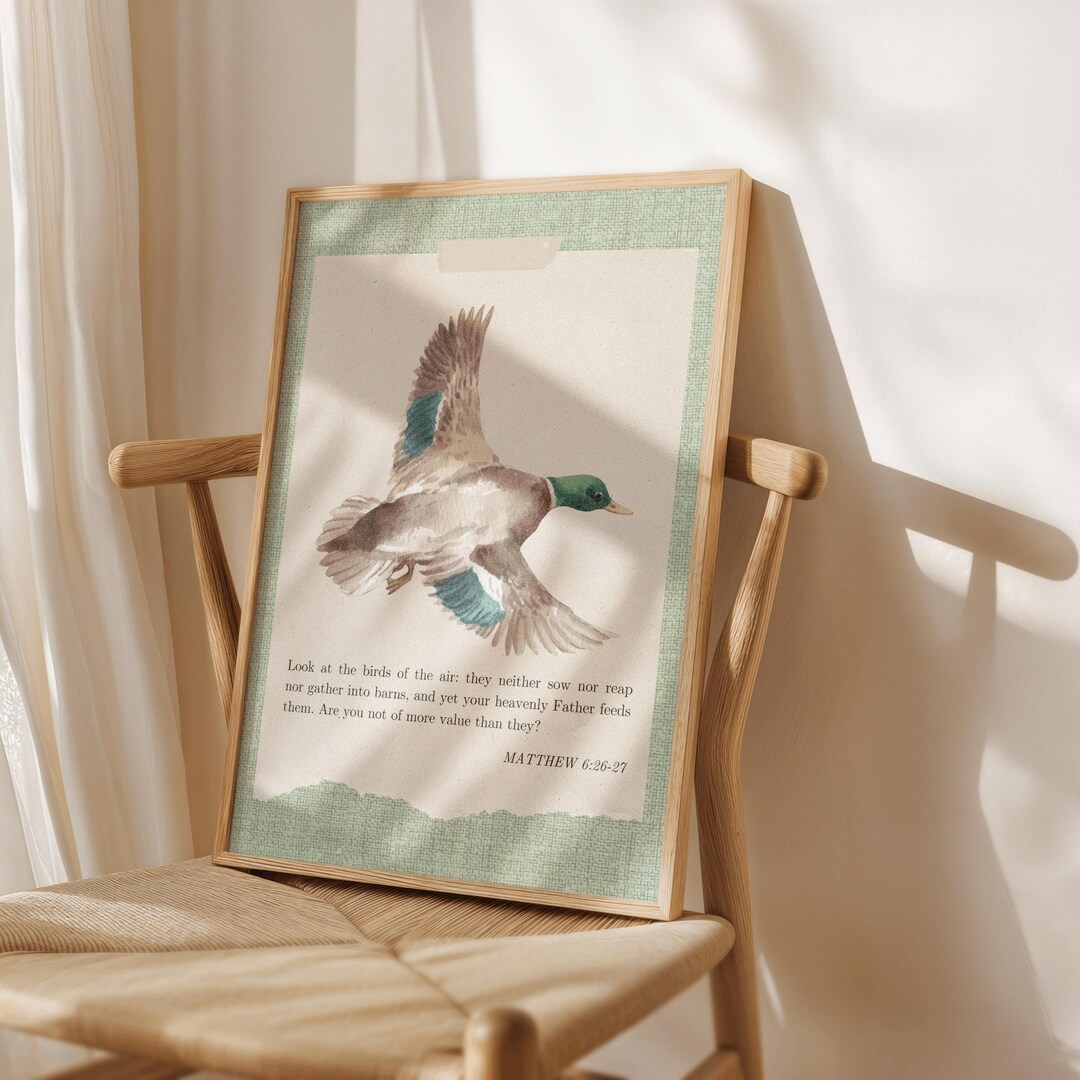 Mallard Duck Matthew 6:26 Water Color Print Cottagecore Nursery Decor ...