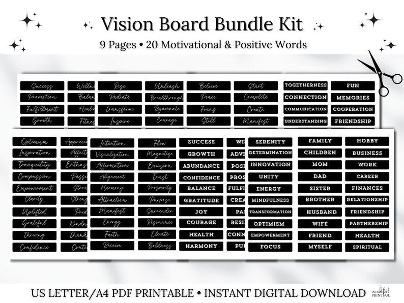 Vision Board Printables Bundle Kit, 2025 Vision Board Kit Words ...