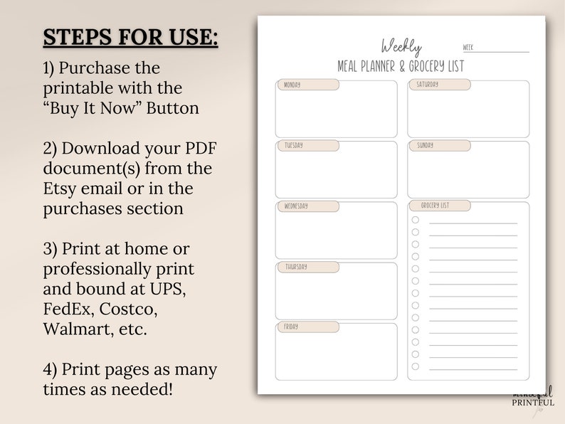 Minimalist Weekly Meal Planner With Grocery List Printable, Meal ...