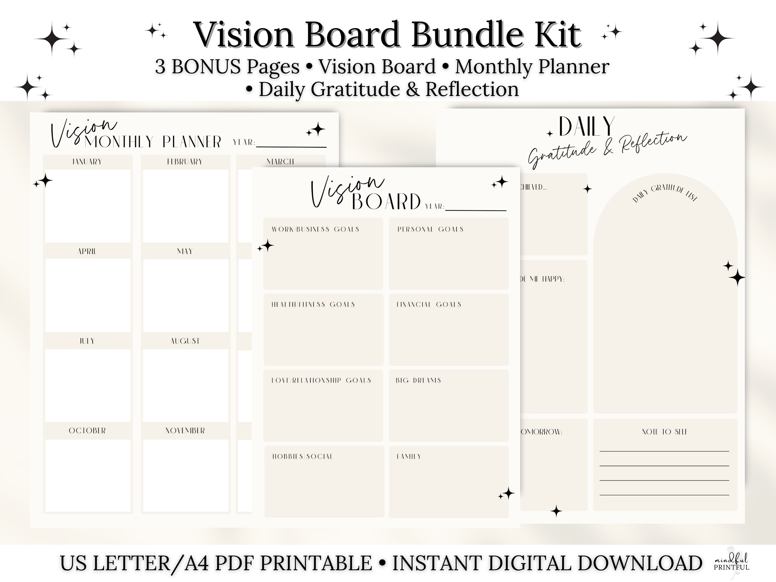 Vision Board Printables Bundle Kit, 2025 Vision Board Kit Words ...