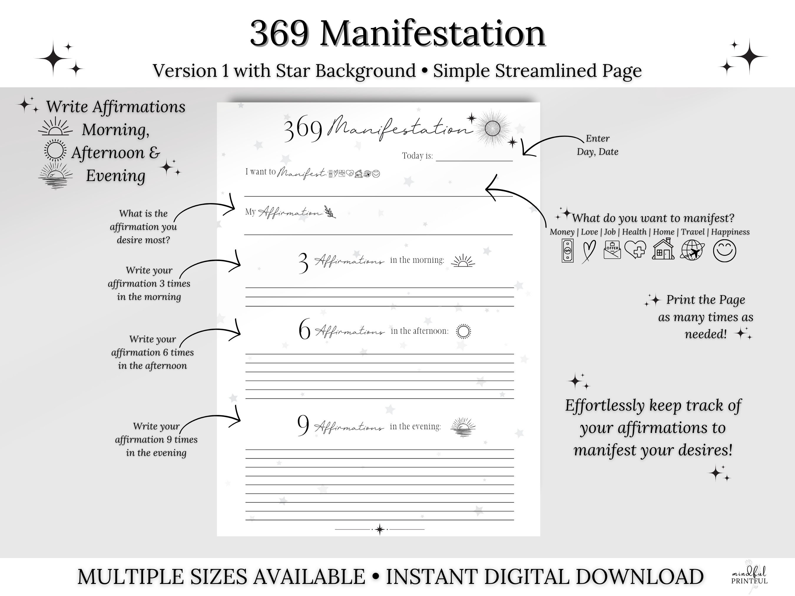 369 Manifestation Journal, Printable Manifestation Kit, 369 Method ...
