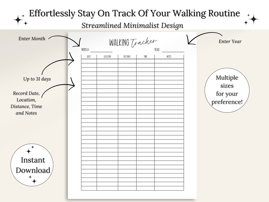 Walking Tracker Printable PDF, Walking Challenge, Workout, Exercise ...