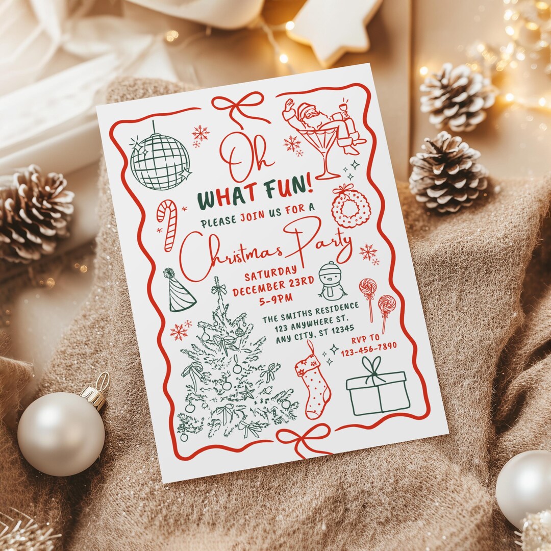 Oh What Fun Christmas Party Invitation Template Editable Canva Festive ...