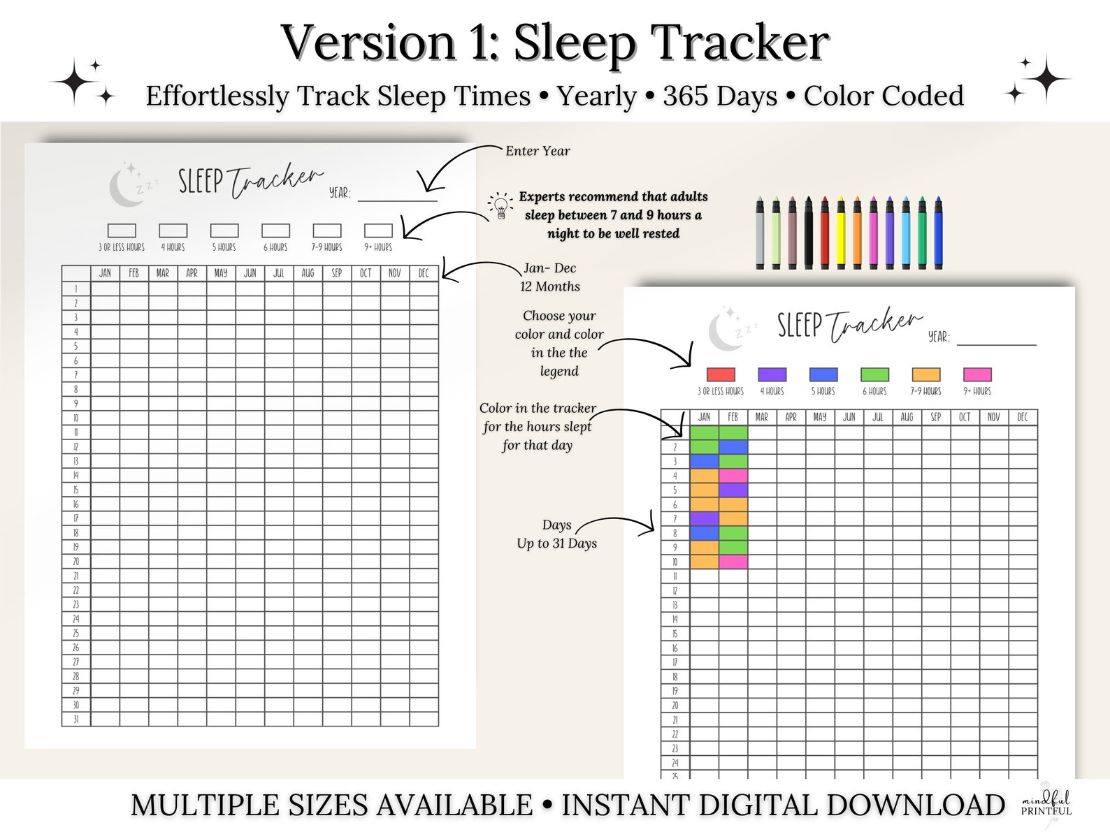 Sleep Tracker Printable, Sleep Log, Sleep Habit Tracker, Sleep Journal ...