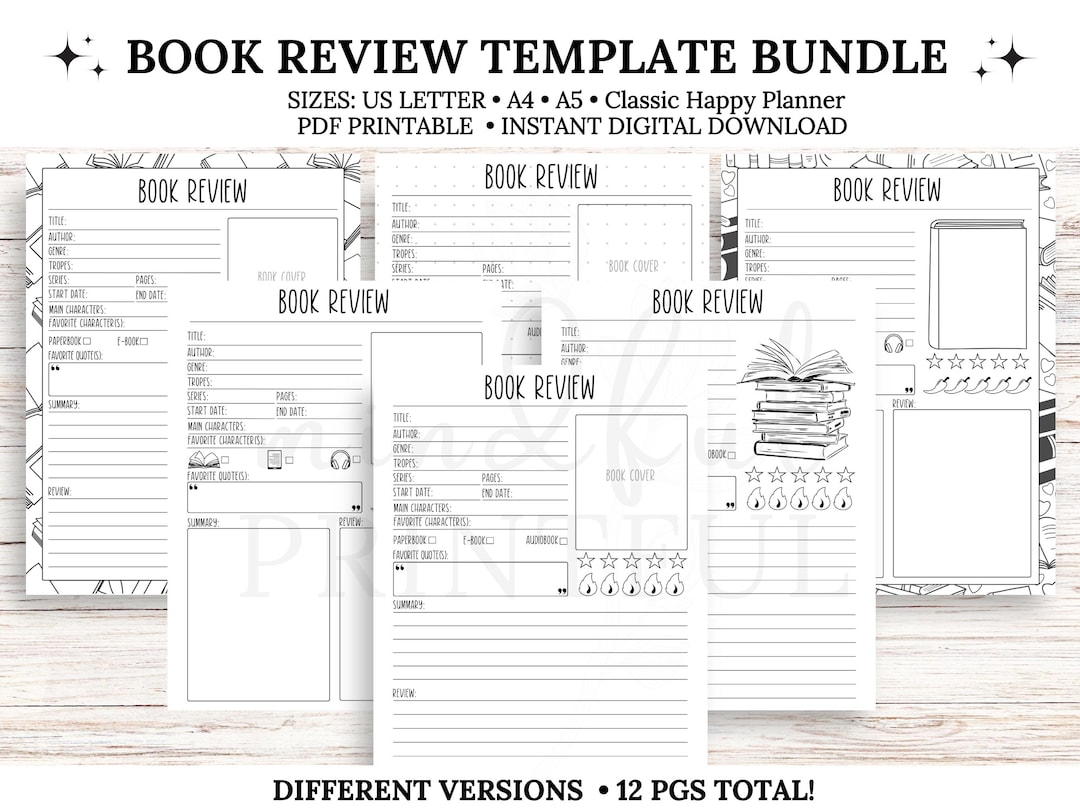 Book Review Template Printable Book Tracker Digital Reading Journal ...