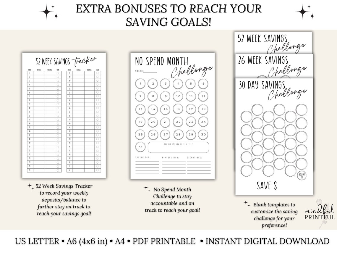 Savings Challenge Printable Bundle, Saving Tracker Bundle, Savings Fund ...