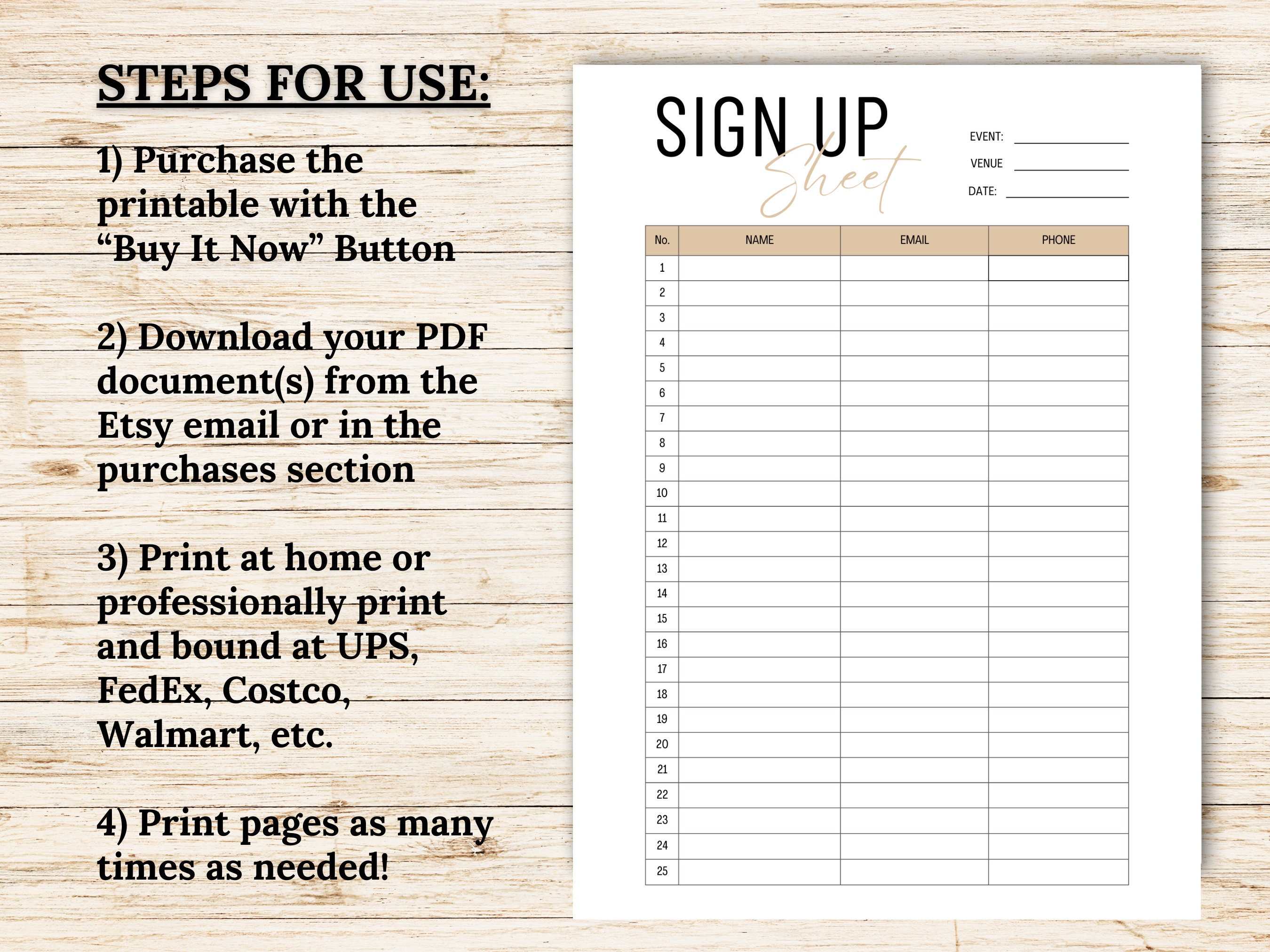 Simple Minimalist Sign up Sheet Bundle, Sign up Sheet Template, Potluck ...