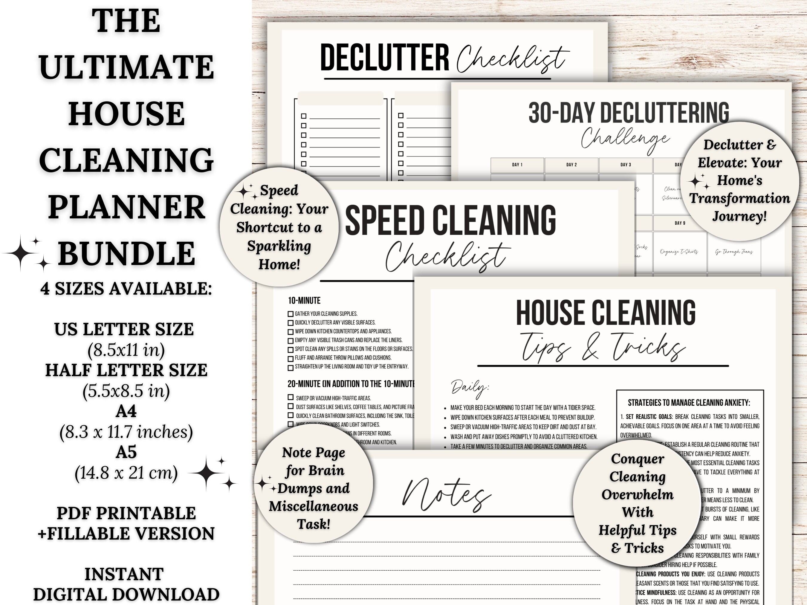 House Cleaning Planner Printable Bundle, Cleaning Checklist, Declutter ...