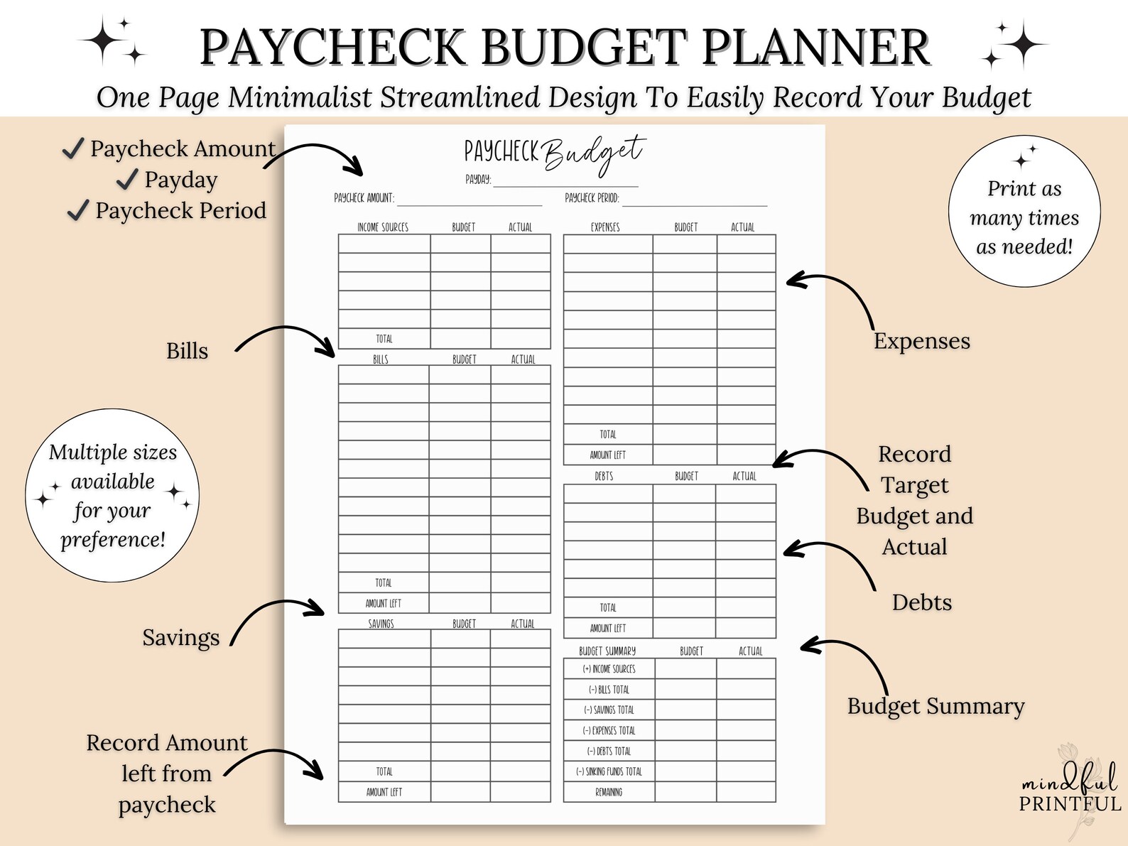 Paycheck Budget Planner Printable, Budget Templates, Budget Planner ...