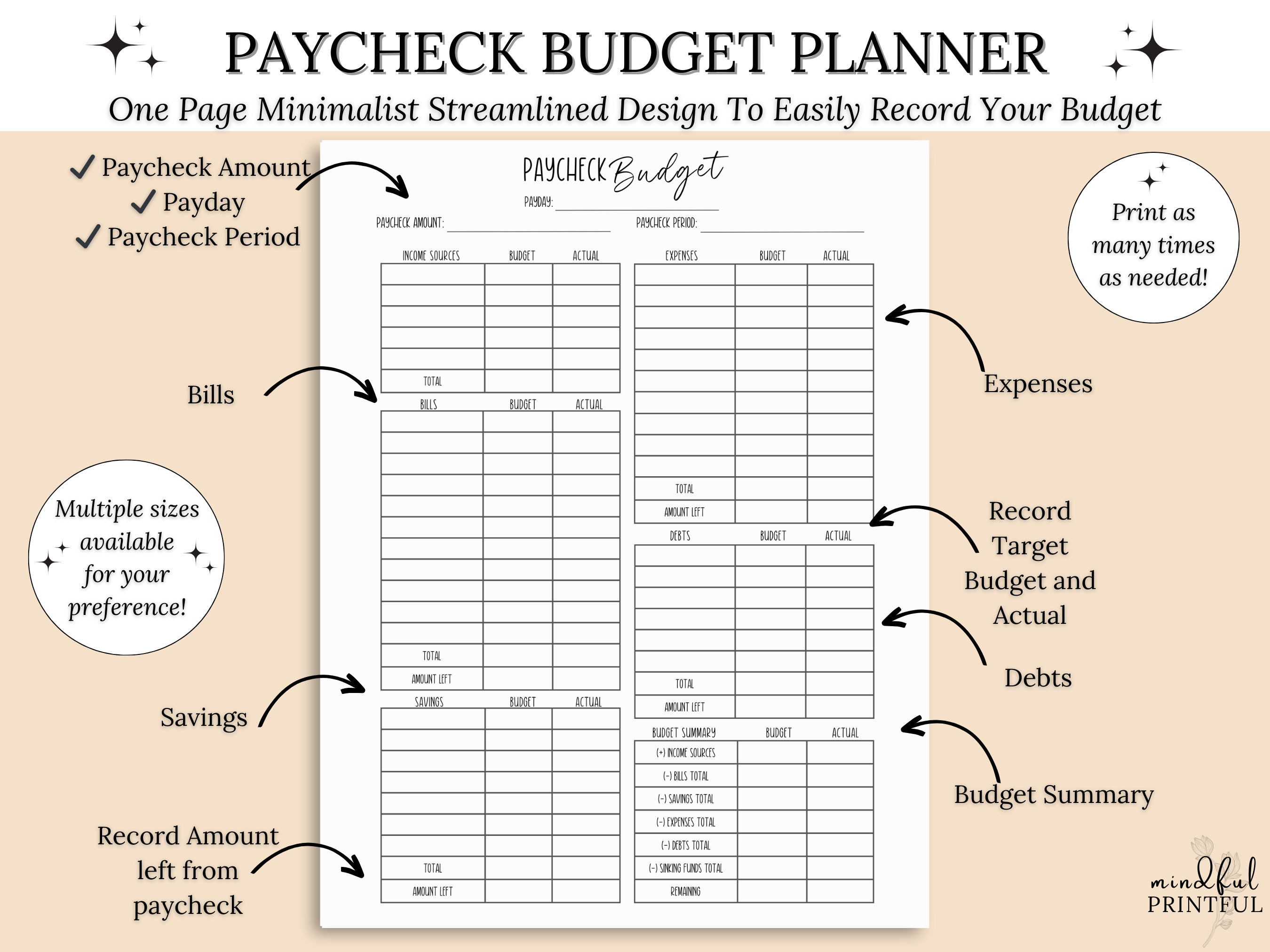 Paycheck Budget Planner Printable, Budget Templates, Budget Planner ...